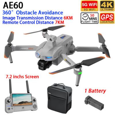AE60 Drone GPS 7KM 3-axis Gimbal 4K HD Dual Camera Selfie 360°Obstacle ...