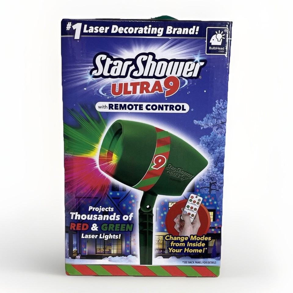 Star Shower Ultra 9 Christmas Laser Projector Red Green W/ Remote Light ...
