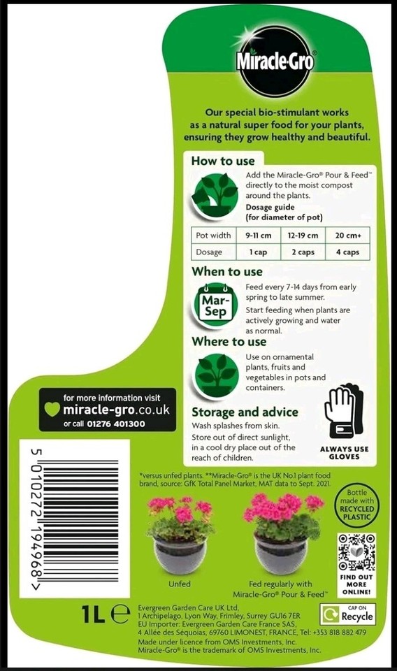 Miracle Gro All Purpose Concentrated Liquid Plant Food - 1 Litre ...