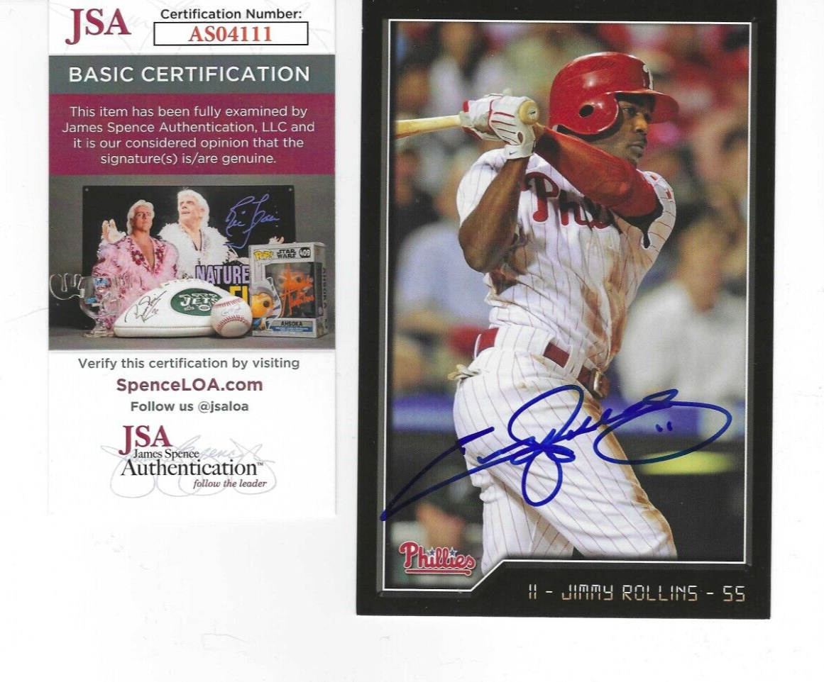 Autographed Signed 2009 JIMMY ROLLINS Philadelphia Phillies postcard w ...
