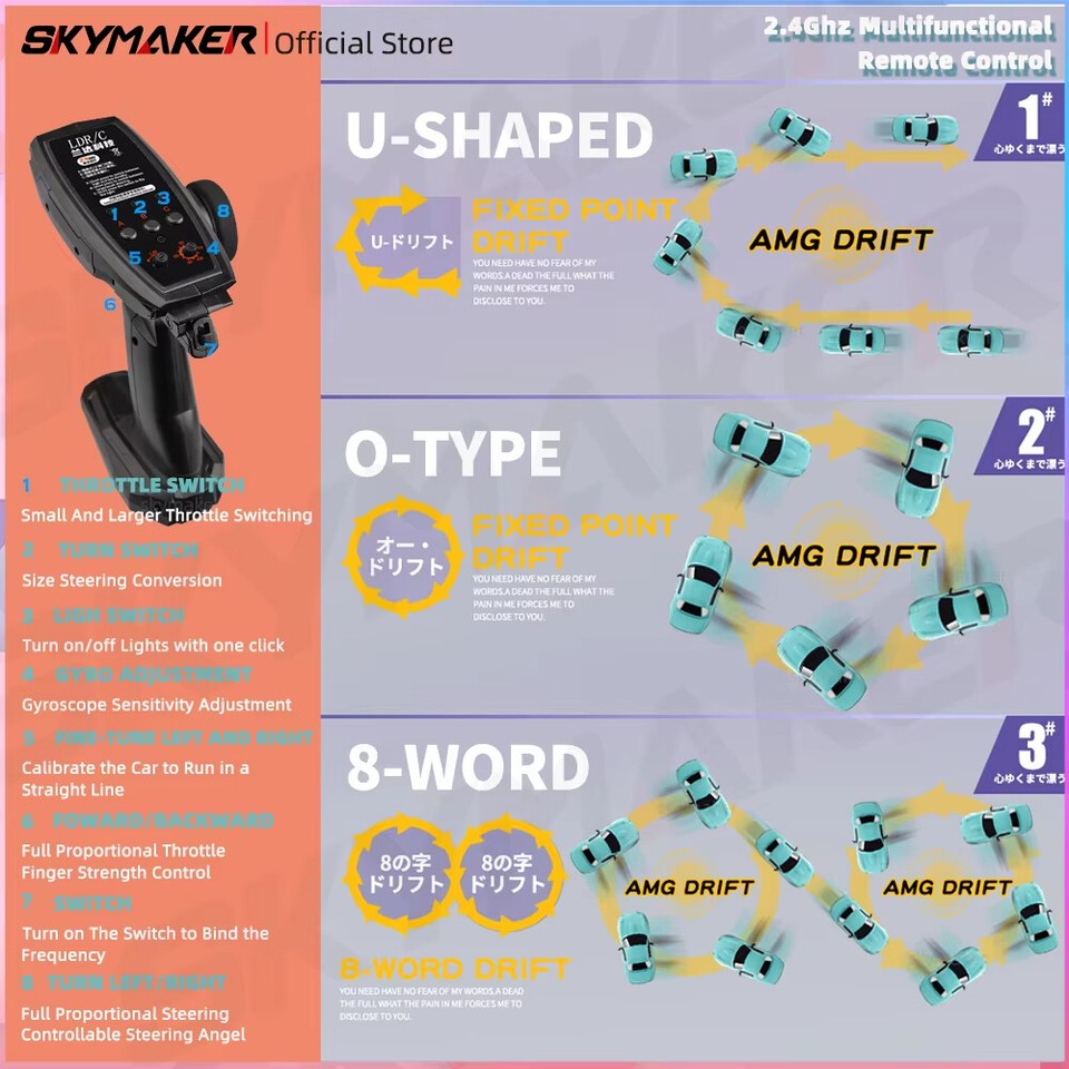 1/18 Model 2.4G 2WD ESP Gyroscope Full Scale Controlled Model RC Drift ...
