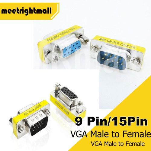 VGA D-Sub 15 Pin 9 Pin Male to Female Adaptor Joiner Coupler Convertor ...