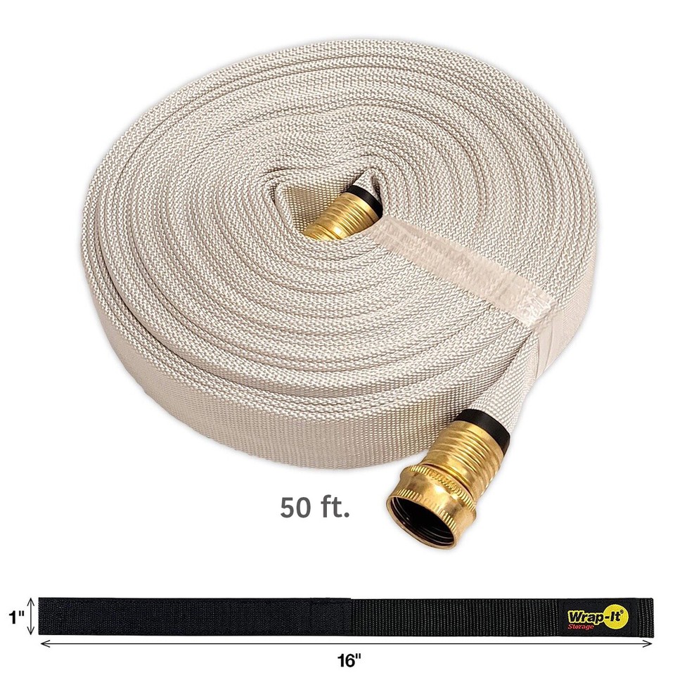 Forestry Grade Garden Thread Lay Flat Fire Hose WHITE with Quick-Strap ...