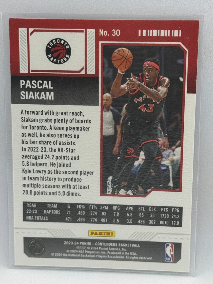 Pascal Siakam 2023-24 Panini Contenders Basketball No. 30 | eBay