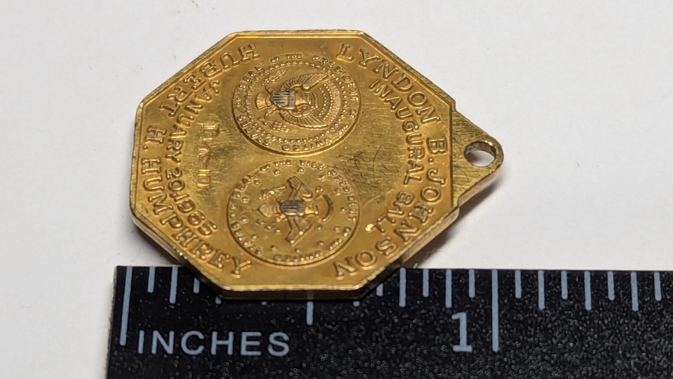 Vintage 1965 Lyndon Johnson Humphrey Inaugural Ball Pendant FOB 1/10 ...