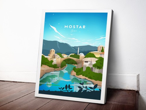 Bosnia, Mostar Traditional 40x50cm Stretched Travel Canvas Wall Art ...