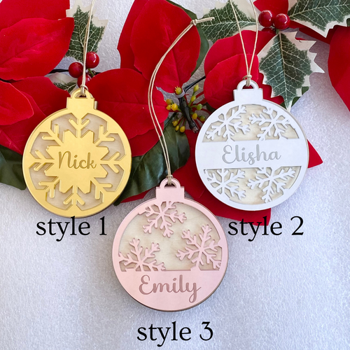 Snowflake Mirror Acrylic & Wood Double layer Christmas ornament ...