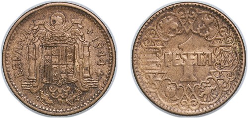 Spain 1944 1 Peseta Aluminium bronze 925 copper 75 aluminium AU | eBay
