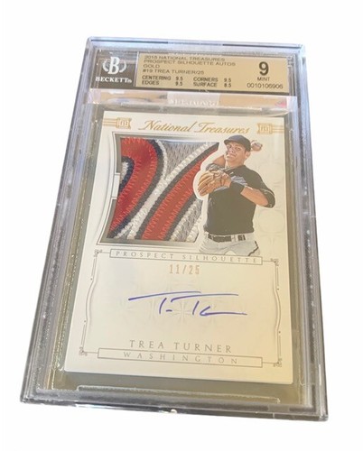 Trea Turner Auto Patch RPA Rookie RC 2015 Treasures /25 Dodgers BGS 9 ...