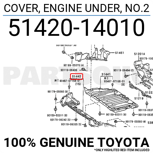5142014010 Genuine Toyota COVER, ENGINE UNDER, NO.2 51420-14010 | eBay
