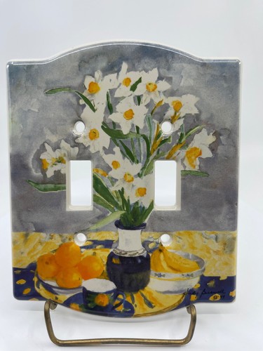 VTG Santa Barbara Ceramic Switch Plate Double Daffodils Oranges Kitchen ...