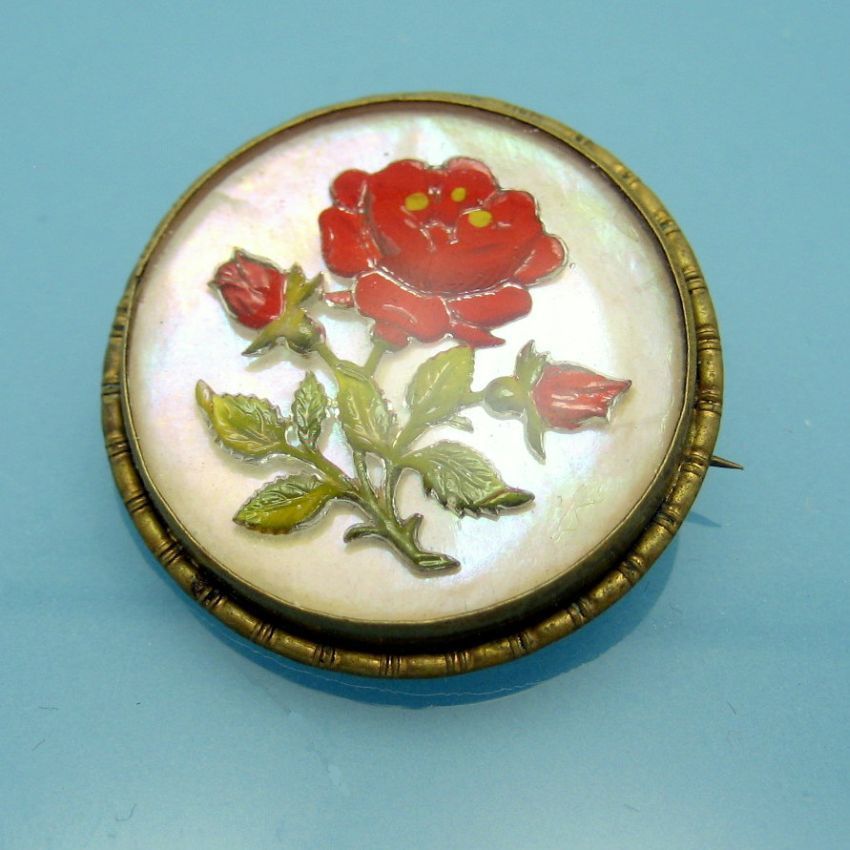 Victorian Vintage Encased Lucite Red Rose Flower Brooch Pin Mother of ...