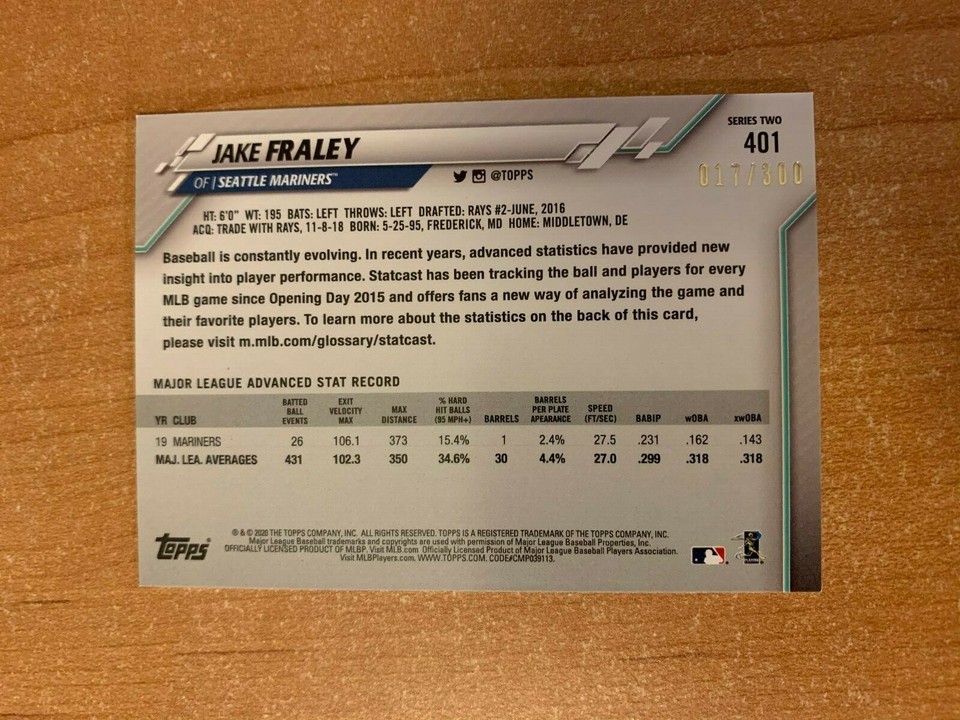2020 Topps Series 2 - Jake Fraley - #401 Advanced Stats Parallel #'d ...