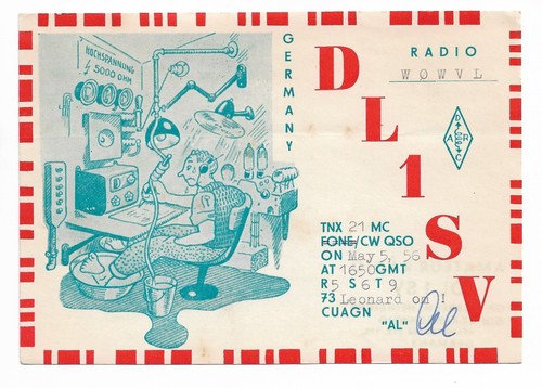 1956 QSL Card DL1SV Braunschweig GERMANY Ham Radio Operator Cartoon ...