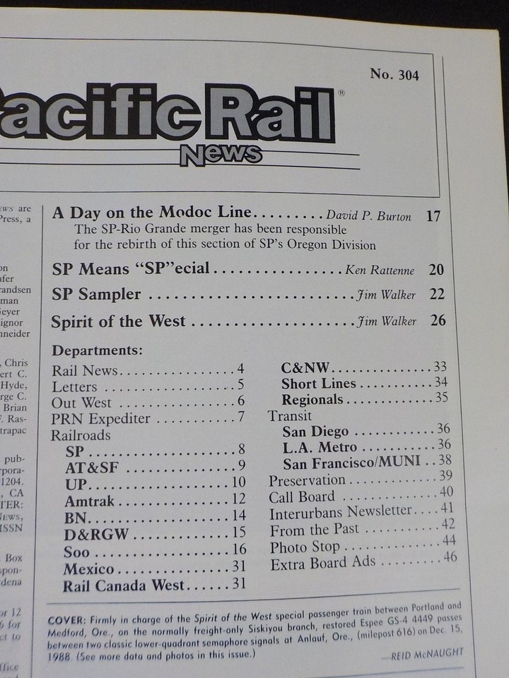 Pacific Rail News #304 1989 March Spirit of the West Modoc Line SP | eBay
