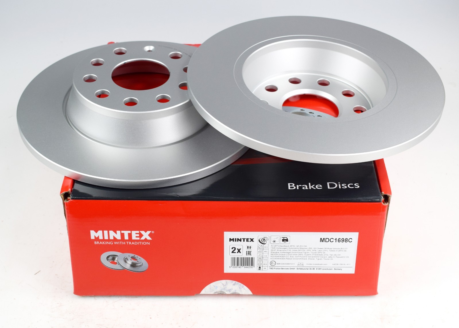 2X MINTEX DISC BRAKE REAR AUDI A3 Q3 SEAT SKODA OCTAVIA II III SUPERB ...