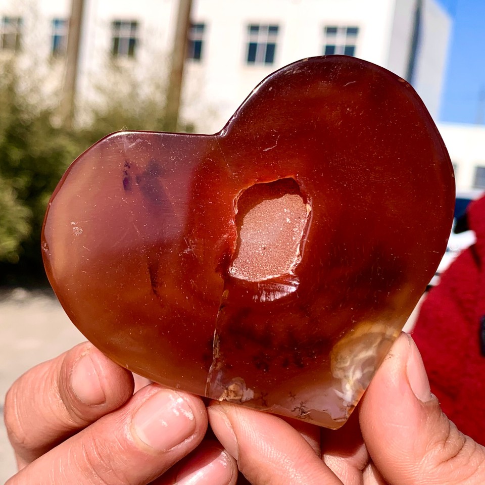 126G Natural red agate heart shaped quartz crystal gem mineral specimen ...