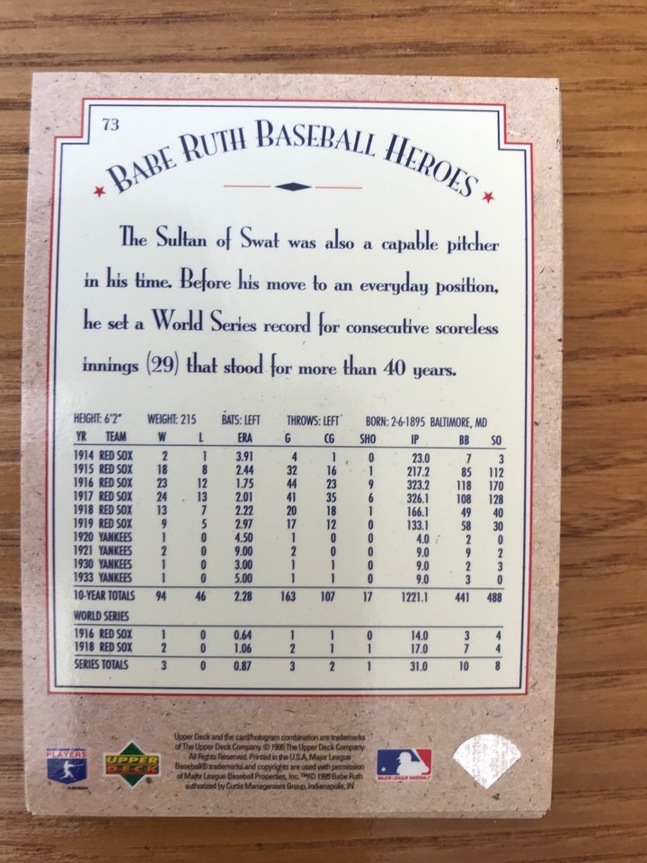 1995 Upper Deck Babe Ruth heroes 10 card set | eBay