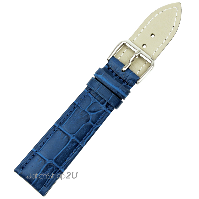 Blue Alligator Crocodile Grain Leather Watch Band Strap Silver Pin ...