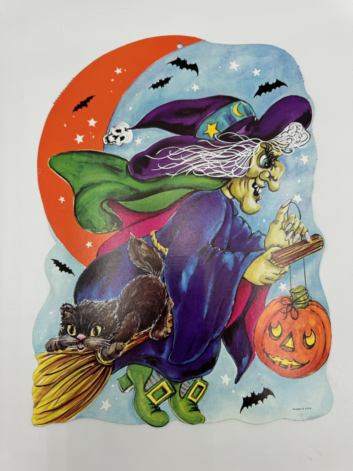 Vintage Halloween cut out Decorations -Flying Witch on Broom Stick. M1 ...