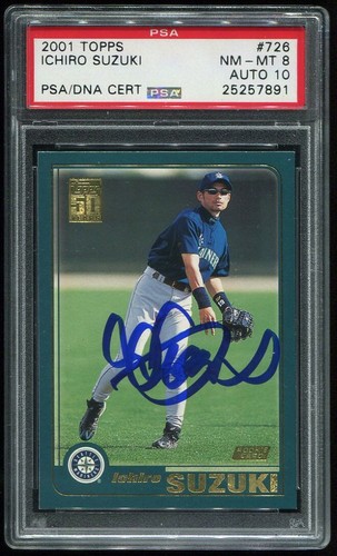Ichiro Suzuki Auto 2001 Topps #726 Rookie Card PSA 8 DNA Autograph 10 ...