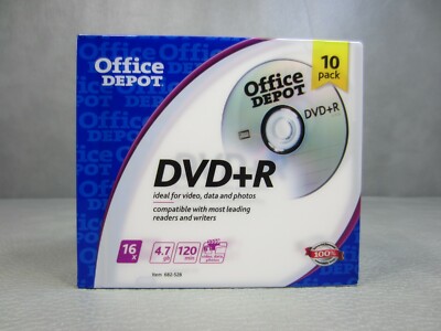 NEW Sealed Office Depot DVD+R 16x 4.7gb 120 Min 10 Pack in Jewel Cases ...