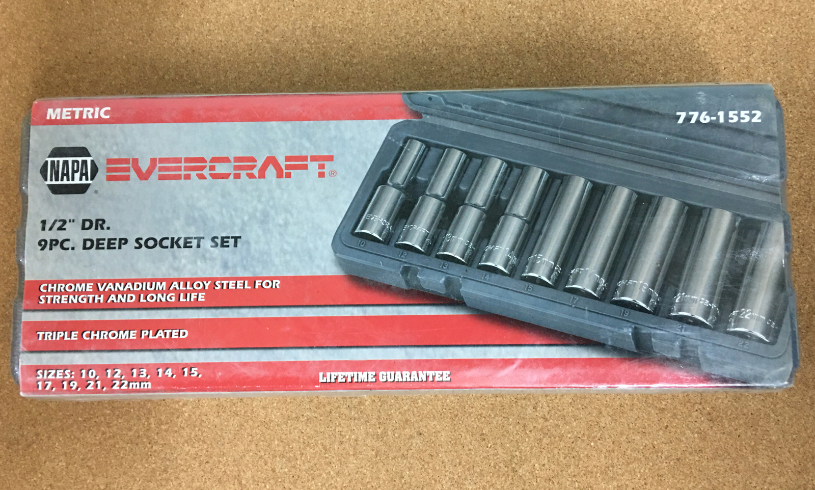 NAPA EVERCRAFT 1/2”DR. 9-PC METRIC DEEP SOCKET SET, 10-22MM (#776-1552 ...
