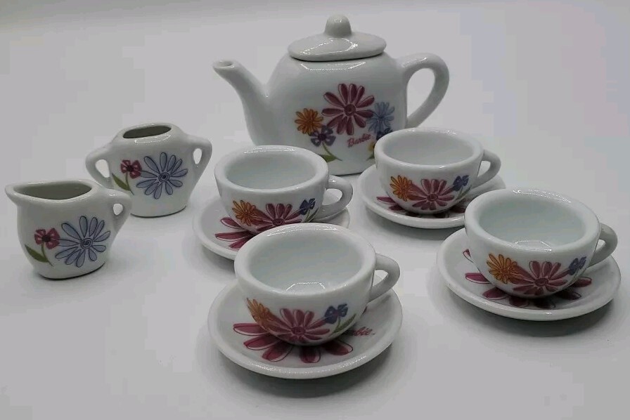 Barbie Schylling 12 Piece Mini Ceramic Tea Set: Plates Cups Teapot ...