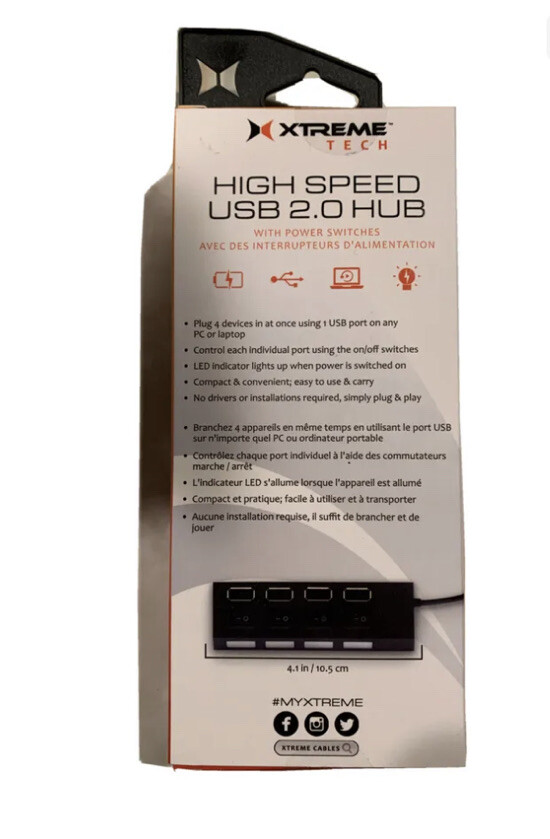 USB Cables 4 Port USB 2.0 Hub w/ LED indicators and Power Switches ...