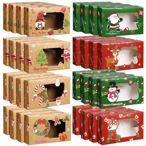 32 Pcs Christmas Cookie Boxes with Window Xmas Bakery Pastry Boxes 8 ...