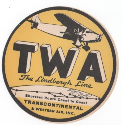 Transcontinental & Western Airline Luggage Label TWA "The Lindbergh ...