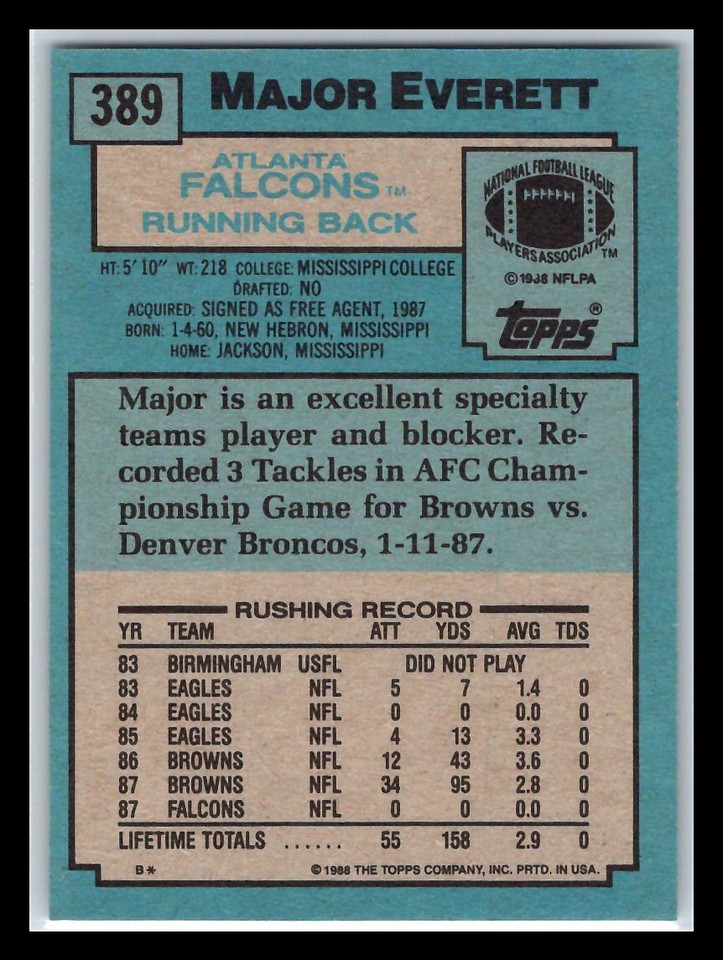 1988 Topps #389 Major Everett RC | eBay