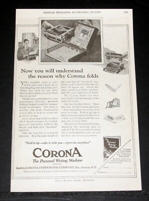 1921 OLD MAGAZINE PRINT AD, CORONA PORTABLE TYPEWRITER, WHY THE CORONA ...