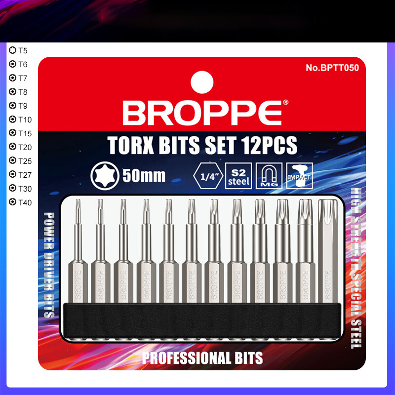 T5 ~ T40 Torx Screwdriver Bit Drill Set S2 Magnetic 1/4" Hexagon Handle ...