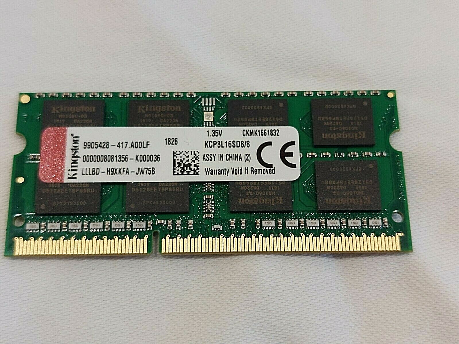 Kingston 8GB DDR3L 1600 PC3L 12800 RAM KCP3L16SD8/8 SODIMM USED for ...