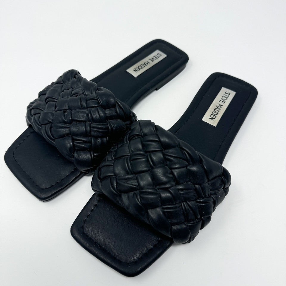 Steve Madden Mora Black Woven Slides | eBay