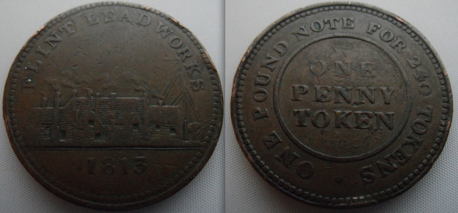 COLLECTABLE FLINT LEAD WORKS 1813 ONE PENNY / ONE POUND NOTE FOR 240 ...