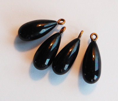 VINTAGE 4 BLACK GLASS OBLONG PENDANT BEAD LONG TEAR DROP • 18x8mm ...