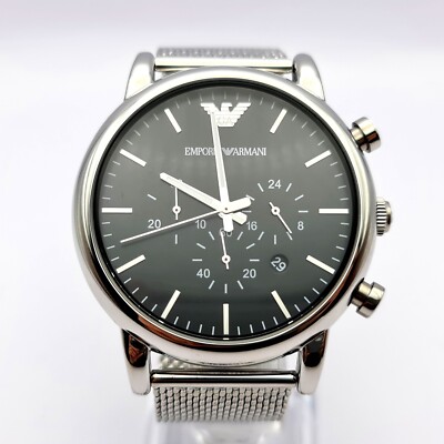 NEW GENUINE EMPORIO ARMANI MENS WATCH AR1808 SILVER MESH STRAP WITH ...