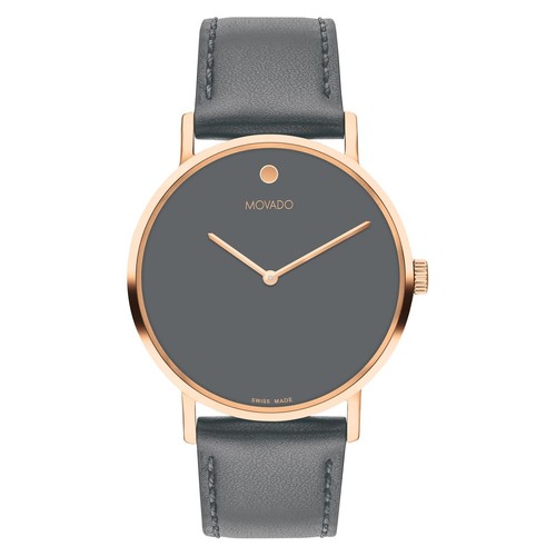 MOVADO SIGNATURE 0607834 GREY MUSEUM DIAL BLACK STRAP 40MM CASE WOMENS WATCH | eBay