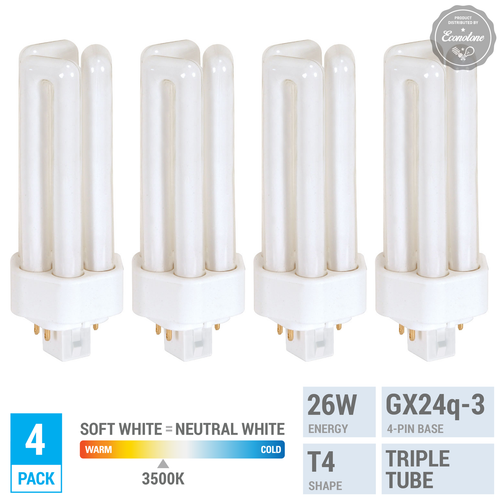 Pack CF26DT PL-T 26W F26TBX Triple Tube Bulbs 4-Pin GX24q-3 3500K ...