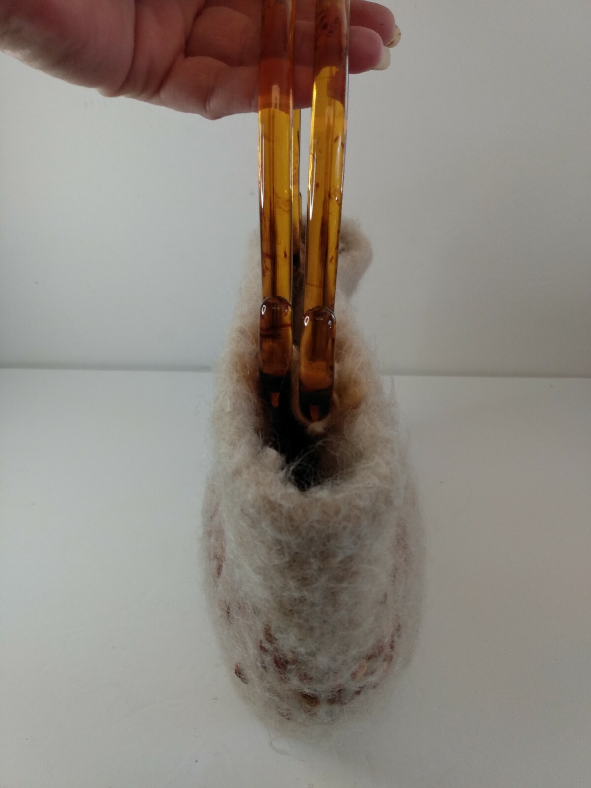 Handmade Felted Wool Handbag Light Camel Beige Acrylic Handle Boho Art ...