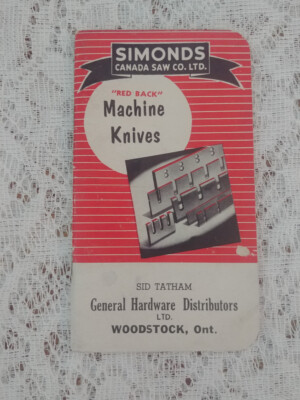 Vintage Advertising Notebook Simonds Red back Machine Knives Woodstock ...