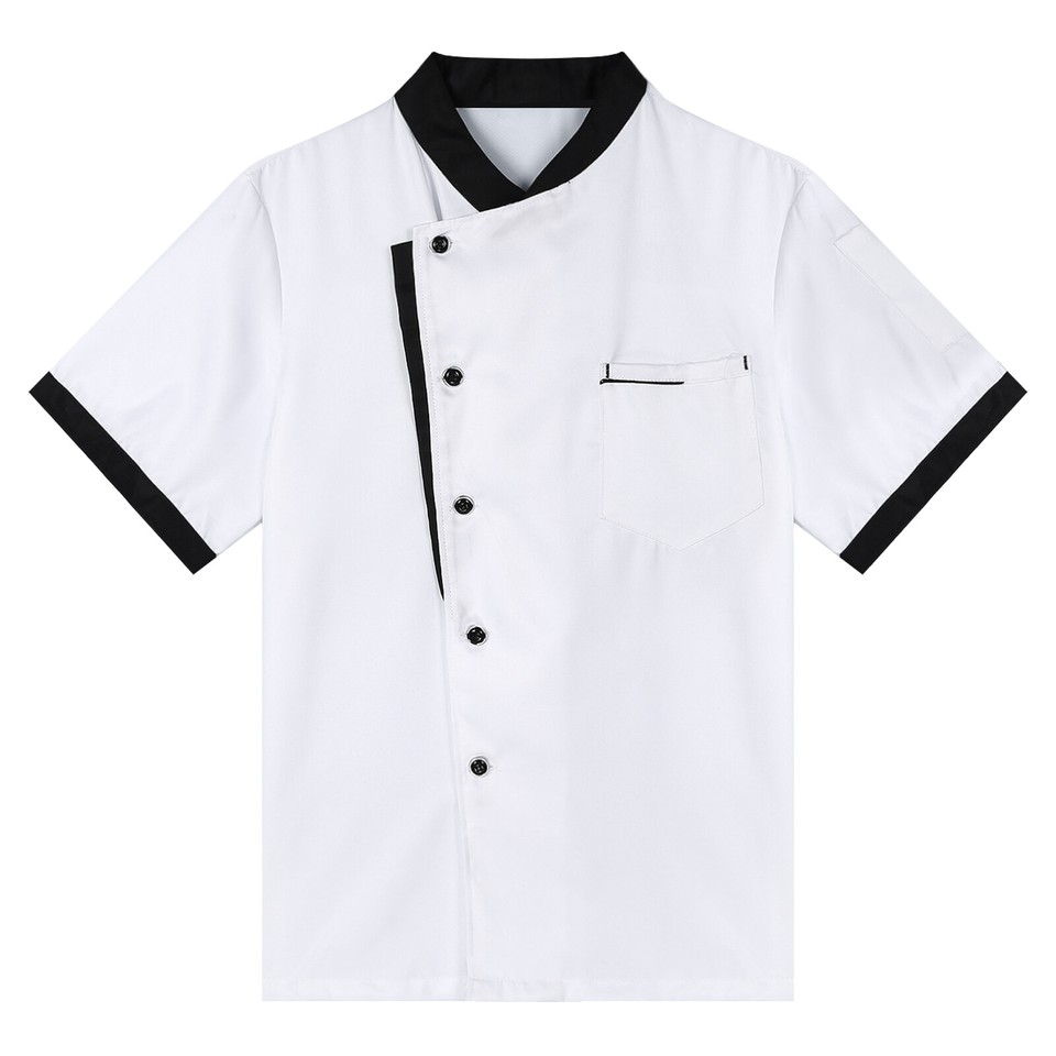 Men's Chef Coat Uniform Short Sleeve Cook Jacket Restaurant Kitchen ...