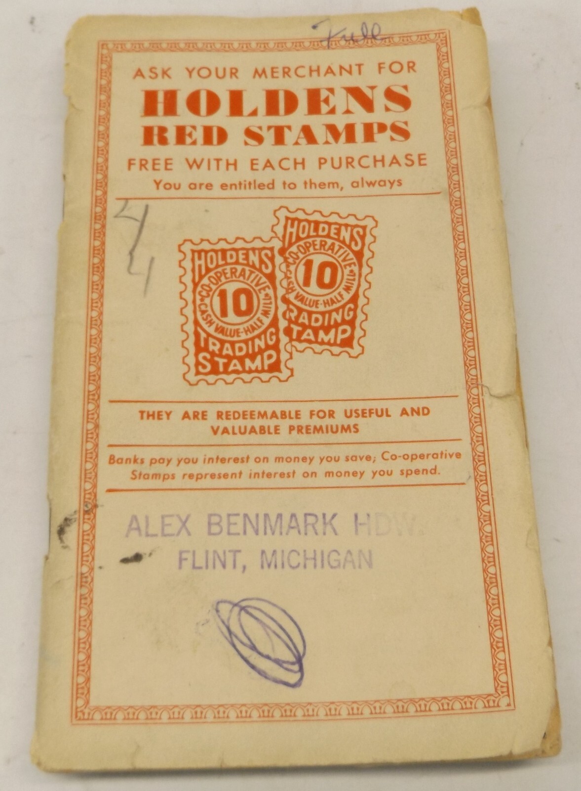 Holden Red Stamp Saver Book Full Trader Stamps Alex Benmark Hdw Flint ...