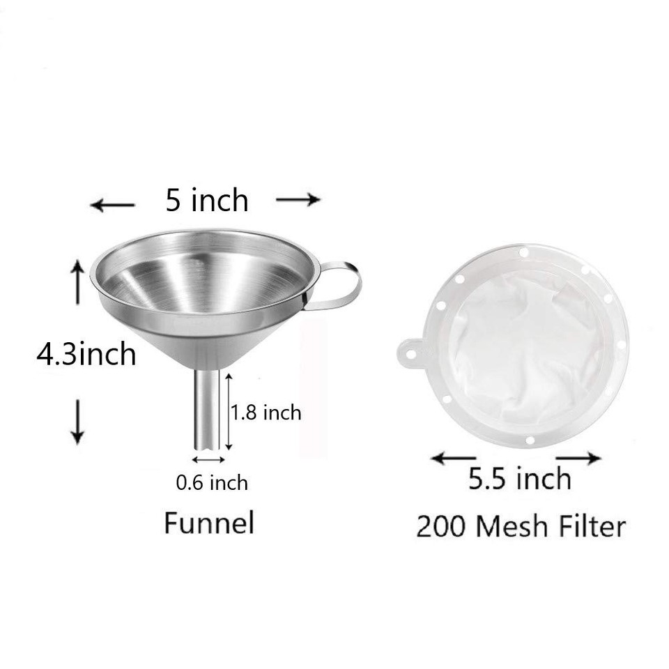 5-Inch Stainless Steel Funnel with Fine Mesh Strainer, 200 Mesh Cooking ...