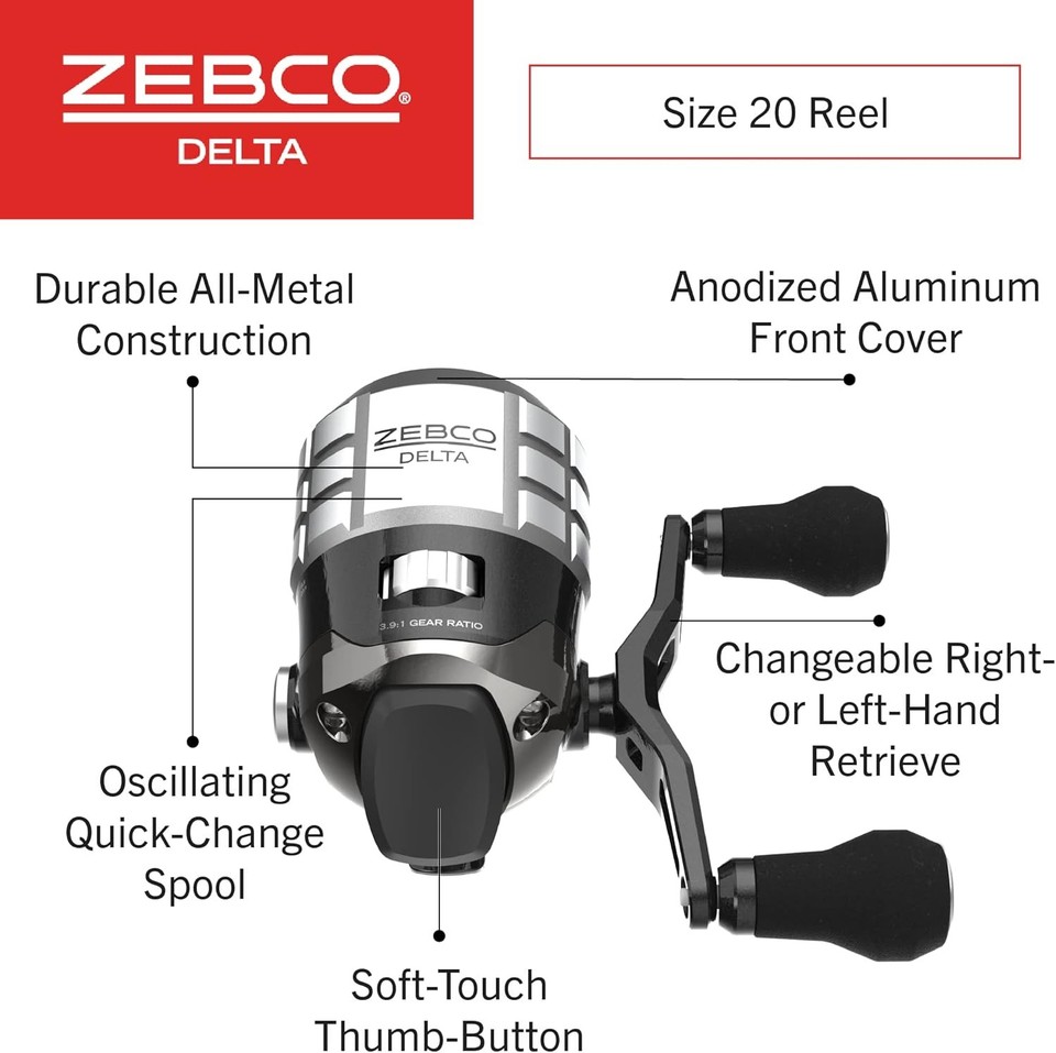 Zebco Delta Spincast Fishing Reel, Instant Anti-Reverse Clutch, 20 ...