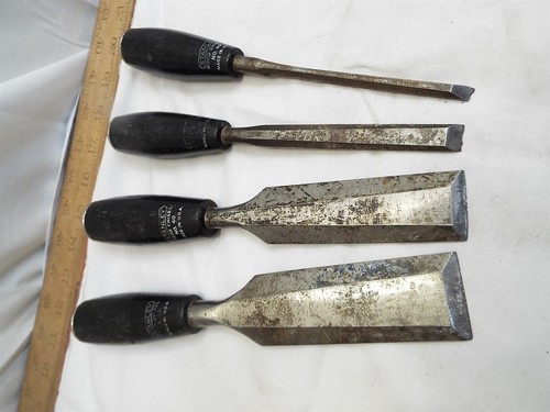 4 Stanley No. 40 Everlast Bevel Edge Socket Chisel Black Handle Carving ...