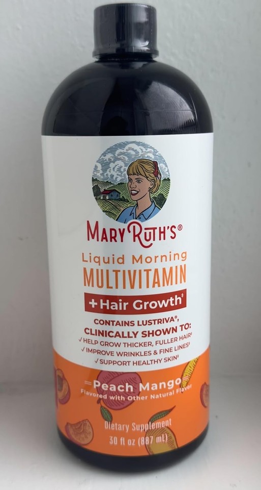 Liquid Morning Multivitamin + Hair Growth, Peach Mango, 30 fl oz (887 ...