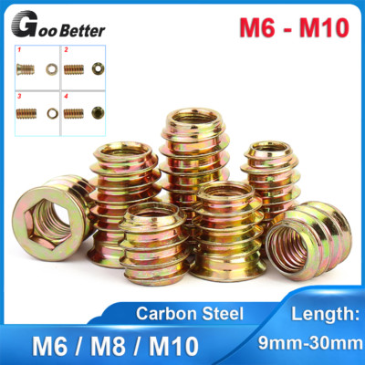 M6 M8 M10 Wood Threaded Insert Nuts Color Zinc Furniture Fixing Hex ...